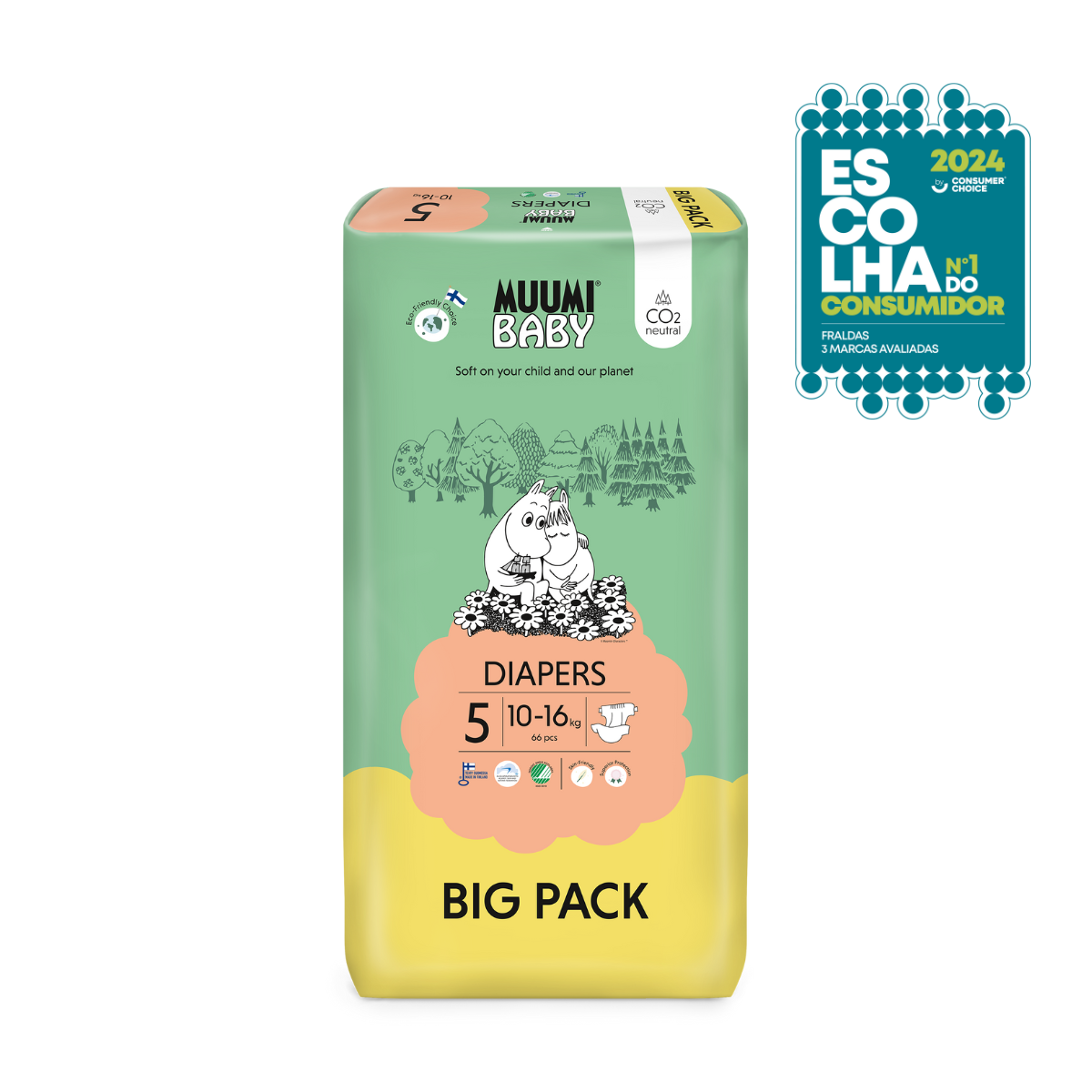 Fraldas Tam. 5 BIG PACK (10-16kg) - 66 unidades Muumi Baby – UMAH
